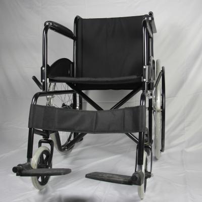 China Folding Steel Wheelchair 100kg Capacity Powder Coated Frame Fixed Armrest Footrest for sale