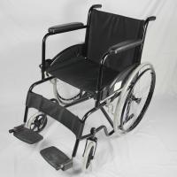 China Folding Steel Wheelchair 100kg Capacity Powder Coated Frame Fixed Armrest Footrest for sale