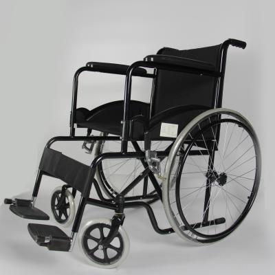 China Folding Steel Wheelchair 100kg Capacity Solid Castor Mag Rear Wheel Elderly Care for sale