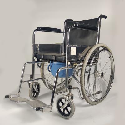 China 2 in 1 Multifunction Folding Steel Wheelchair with U Shape Commode Seat 100kg Capacity for sale