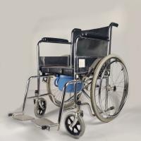 China Foldable Steel Commode Wheelchair with Solid Castor and Rear Wheel 2-in-1 for sale