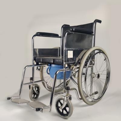 China Foldable Steel Commode Wheelchair with Solid Castor and Rear Wheel 2-in-1 for sale