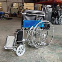 China Folding Steel Wheelchair for Surgical Care with Solid Castor 100kg Capacity 44cm Seat Width for sale