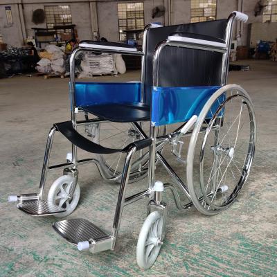 China Folding Steel Wheelchair for Surgical Care with Solid Castor 100kg Capacity 44cm Seat Width for sale