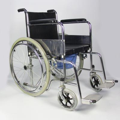 China Commode Folding Steel Wheelchair with Solid Castor and Rear Wheel 2-in-1 for sale