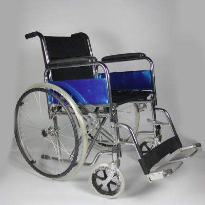 China Easycare Folding Steel Wheelchair 46cm Seat Detachable Armrest Footrest Commode for sale