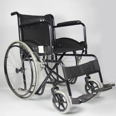 China Standard Manual Folding Steel Wheelchair 100kg Capacity 87cm Height Medical Equipment for sale