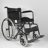 China Folding Steel Wheelchair with Powder Coating Frame Solid Wheels 110kg Capacity for sale