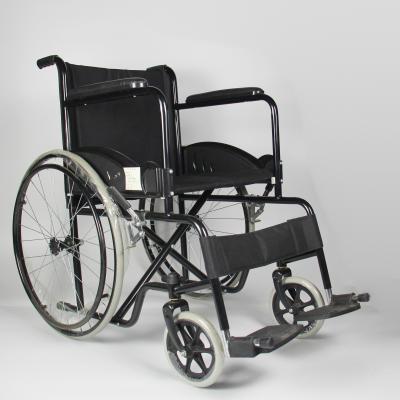 China Folding Steel Wheelchair with Powder Coating Frame Solid Wheels 110kg Capacity for sale
