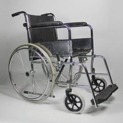 China Custom Color Folding Steel Wheelchair with Detachable Footrest Flip Back PU Seat 22 Inch for sale