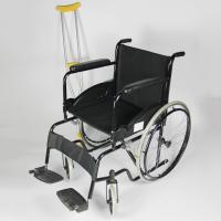 China Folding Steel Wheelchair with Solid Castor Wheels Black Powder Coating Frame 18 Inch Seat for sale
