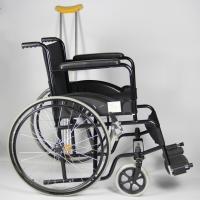 China Folding Steel Wheelchair with Solid Castor Wheels Black Powder Coating Frame 18 Inch Seat for sale
