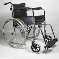 China Folding Steel Wheelchair with Detachable Footrest Flip Back PU Seat 8 Inch Solid Castor for sale