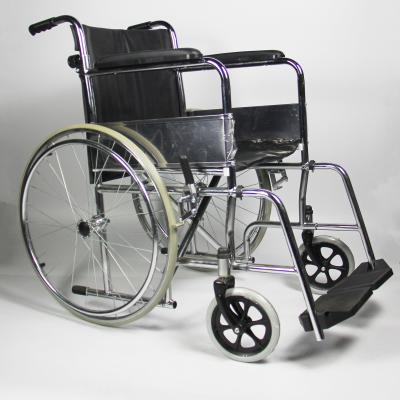 China Folding Steel Wheelchair with Detachable Footrest Flip Back PU Seat 8 Inch Solid Castor for sale