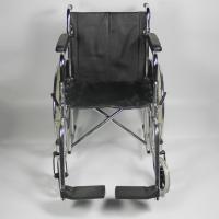 China Folding Steel Wheelchair with Detachable Footrest Flip Back PU Seat 8 Inch Solid Castor for sale