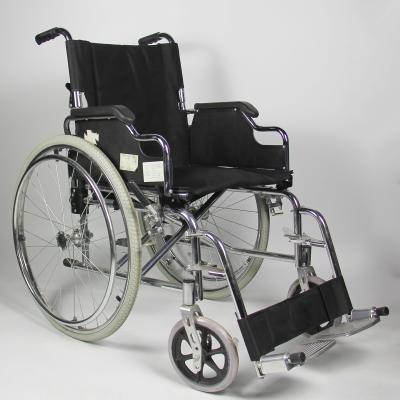 China Folding Steel Wheelchair 100kg Capacity Drop Back Detachable Footrest Easy Storage for sale