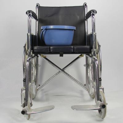 China Two In One Multifunctional Folding Steel Wheelchair Commode Chair with Toilet Bowl 609U for sale