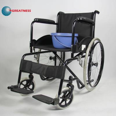 China Folding Steel Wheelchair with Fixed Footrest Solid Castor 8 Inch Rear Wheel for sale