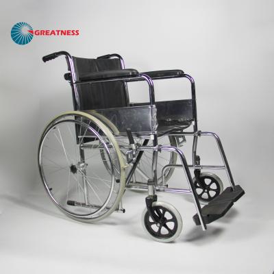 China Custom Color Folding Steel Wheelchair with Detachable Footrest and Flip Back Seat for sale