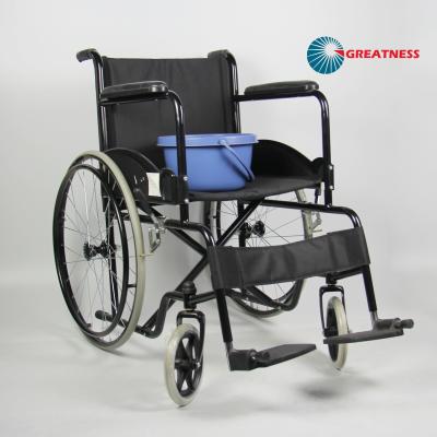 China Folding Steel Wheelchair with Solid Castor and Rear Wheel for Home Use for sale