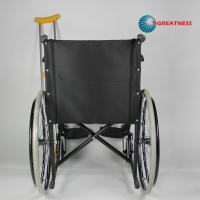 China Folding Steel Wheelchair with Solid Castors and Black Powder Coating Frame for sale