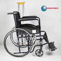 China Folding Steel Wheelchair with Solid Castors and Black Powder Coating Frame for sale