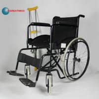 China Folding Steel Wheelchair with Solid Castors and Black Powder Coating Frame for sale