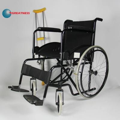 China Folding Steel Wheelchair with Solid Castors and Black Powder Coating Frame for sale