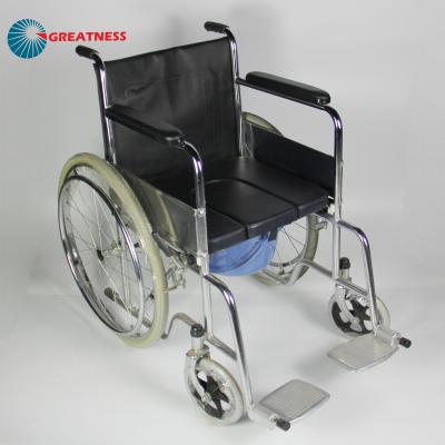 China Folding Steel Wheelchair 2 in 1 Commode Chair with Toilet Bowl Customizable for sale
