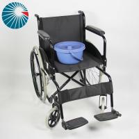 China 46cm Seat Width Folding Steel Wheelchair 100kg Capacity Black Powder Coating for sale