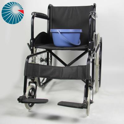 China 46cm Seat Width Folding Steel Wheelchair 100kg Capacity Black Powder Coating for sale