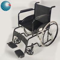 China Simple Lightweight Steel Folding Wheelchair Black Powder Coating Frame for sale
