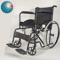 China Simple Lightweight Steel Folding Wheelchair Black Powder Coating Frame for sale