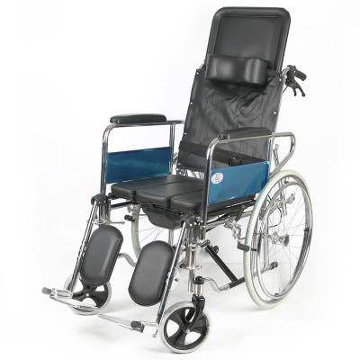 China Full Lying Multifunctional Folding Steel Wheelchair with Toiletable Seat 100kg Capacity for sale