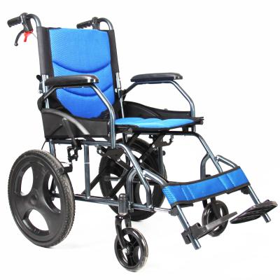 China Aluminum Lightweight Folding Wheelchair 8in Front 24in Rear Solid Castor Manual Travel Chair for sale