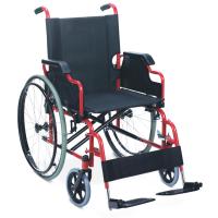 China Colored Frame Affordable Manual Folding Wheelchair Solid Rear Front Casters for sale