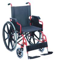 China Folding Steel Wheelchair 100kg Capacity 48cm Seat Width Solid Rear Castor for sale