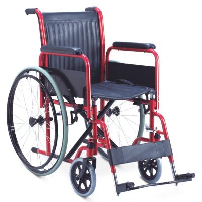 China Self Propelled Manual Wheelchair Lightweight Folding Steel Frame 100kg Capacity for sale