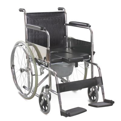 China Folding Steel Wheelchair with Commode Seat 100kg Capacity 44cm Seat Width for sale