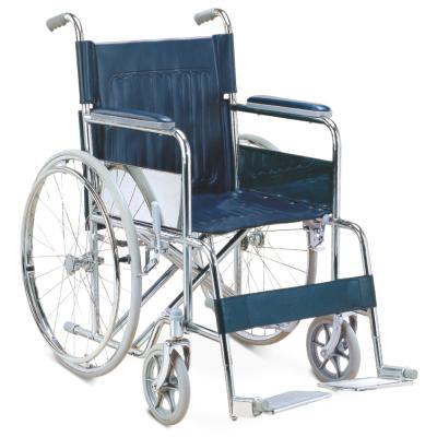 China Folding Steel Wheelchair GT-874 Double Cross Bar Chromed Frame 1.2mm Tube Solid Wheels for sale