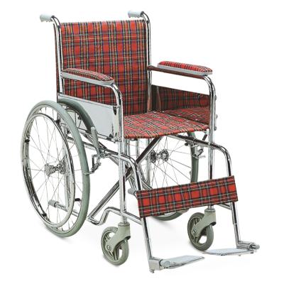 China Folding Steel Wheelchair 47cm Seat Width Fixed Armrest Footrest 75kg Capacity for sale
