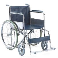 China Folding Steel Wheelchair 49cm Seat Width 100kg Weight Capacity Solid Castor Rear Wheel for sale
