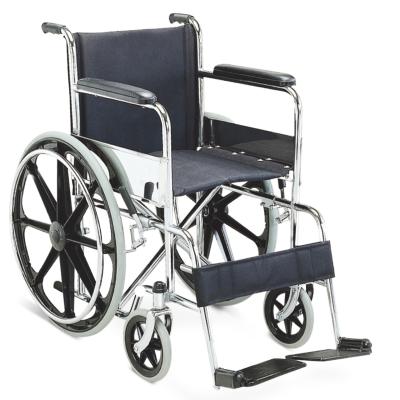 China Economic Folding Steel Wheelchair 100kg Capacity Solid Castor Mag Rear Wheel for sale