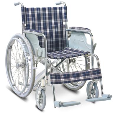 China Lightweight Aluminum Manual Wheelchair 46cm Seat Width Fixed Armrest Footrest for sale