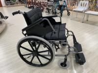 China Folding Steel Wheelchair 22 Inch Seat Width Detachable Armrest Rubber Foam Castor Heavy Duty 125kg Capacity for sale