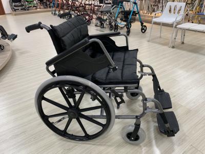 China Folding Steel Wheelchair 22 Inch Seat Width Detachable Armrest Rubber Foam Castor Heavy Duty 125kg Capacity for sale