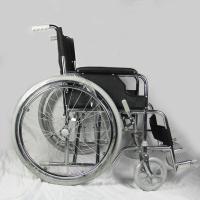 China Chromed Steel Folding Wheelchair with Double Cross Bar 100kg Capacity 44cm Seat for sale