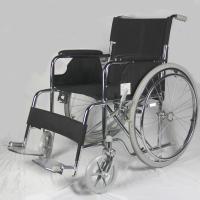 China Chromed Steel Folding Wheelchair with Double Cross Bar 100kg Capacity 44cm Seat for sale