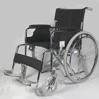 China Chromed Steel Folding Wheelchair with Double Cross Bar 100kg Capacity 44cm Seat for sale