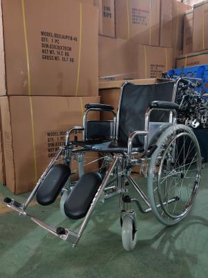 China Folding Transport Wheelchair 100kg Capacity Steel Frame Detachable Desk Armrest Elevating Footrest for sale